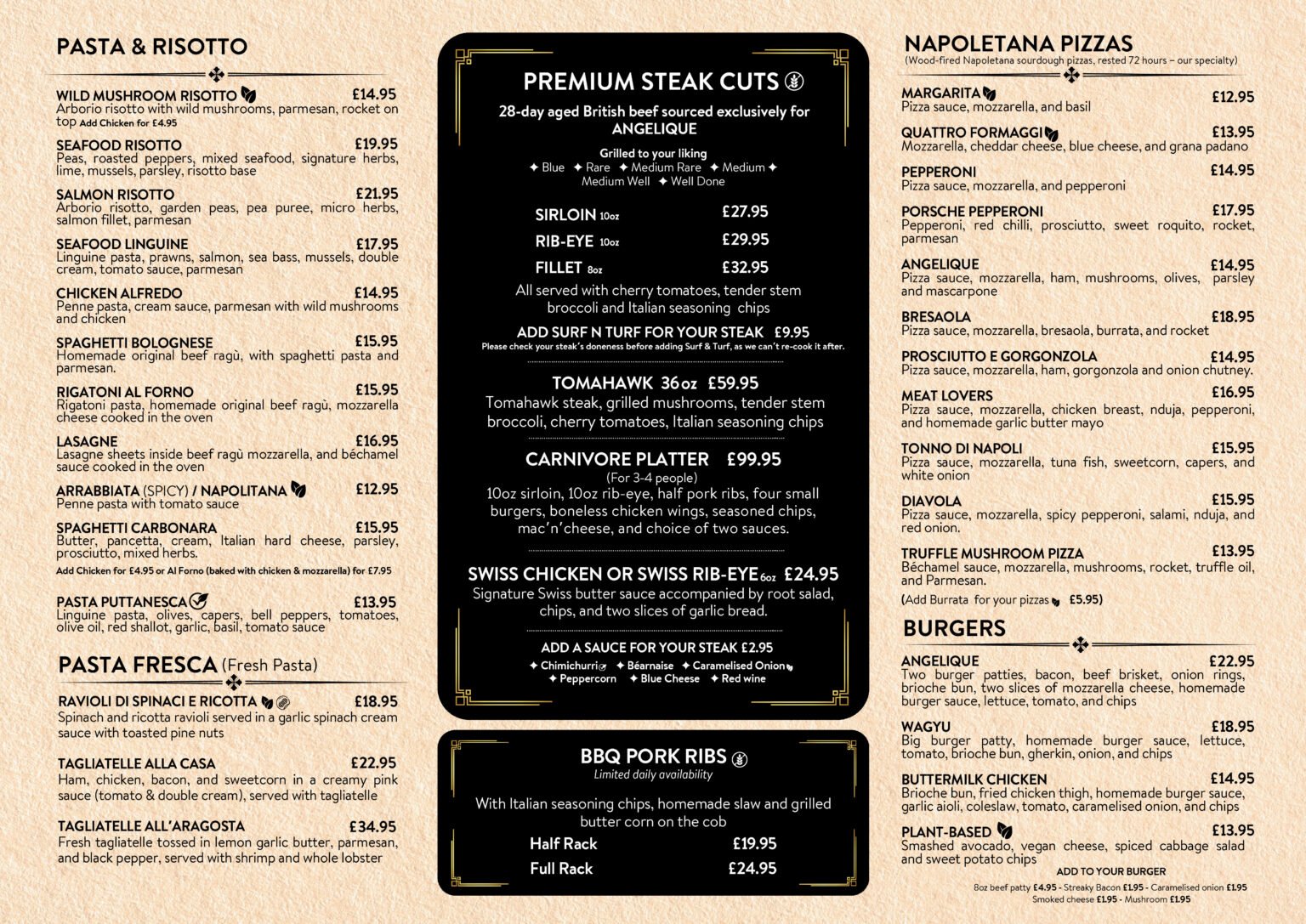 Main Menu – Angelique Restaurant