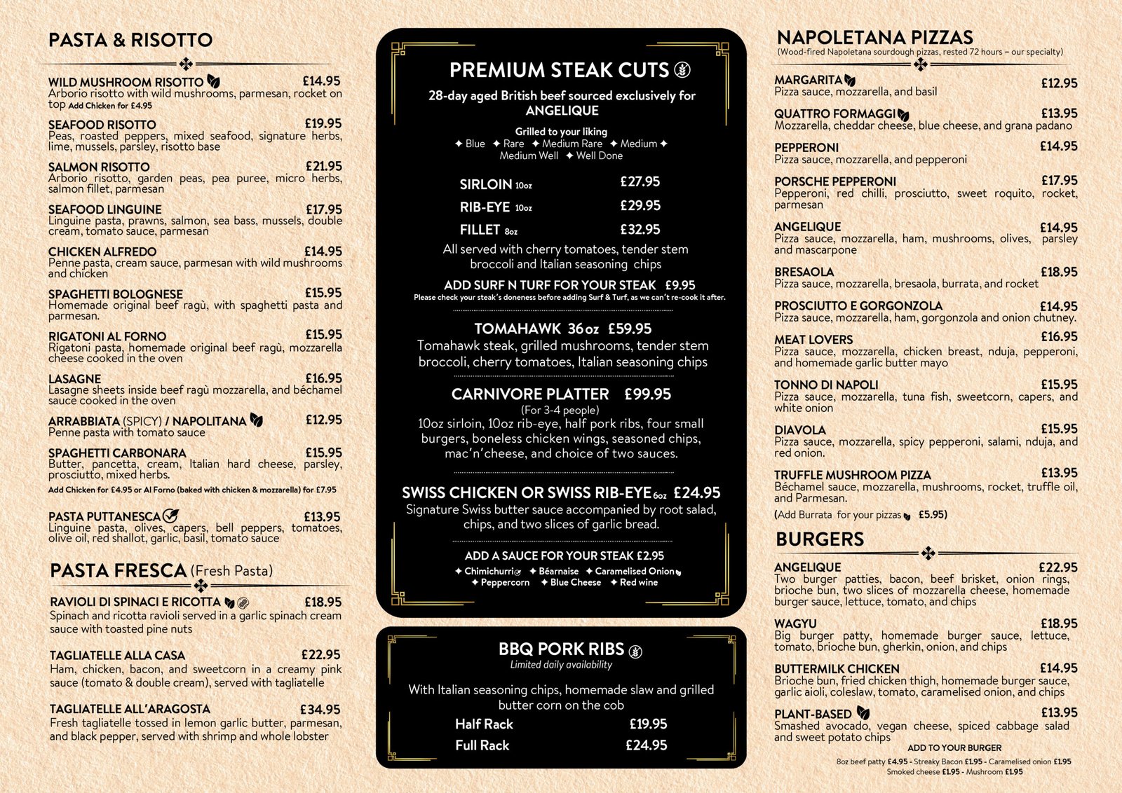Main Menu – Angelique Restaurant